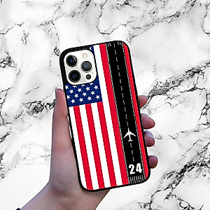 Airplane Runway American Flag Pilot Airport Travel Aviation Case - Compatible with iPhone 15 - Durable Non-slip TPU Rubber Shockproof Slim Case (15)