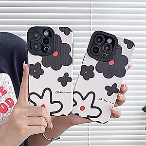 Fashion Cute Flower Pattern Phone Case for Apple iPhone 14 Pro Cover Faux Leather Silicone Protective Cases Compatible with iPhone 14 Pro 6.1 inch - Beige