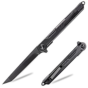 Folding Pocket Knife for Men,EDC Knife with Clip and Glass Breaker,Slim Gentleman's Knife with Tanto Blade for Outdoor Camping Hiking,Everyday Carry Portable Box and Letter Cutter(Black)