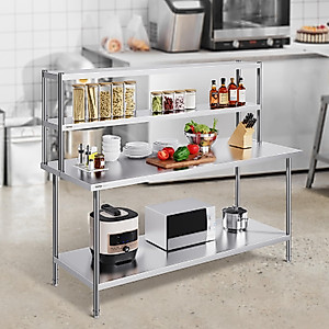VEVOR Double Overshelf, Double Tier Stainless Steel Overshelf, 12 x 72 Inch Double Deck Overshelf, Height Adjustable Overshelf Prep Work Table for Kitchen, Restaurant and Workshop
