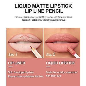 Easilydays 2Pcs Matte Nude Lip Liner Pencil and Lip Stick Set, Velvety Creamy Matte Lip Crayon Full Coverage Lip Stain High Pigment Waterproof, No Smudge Lipstick for Women, Smooth Matte Lip Color Makeup (#01)