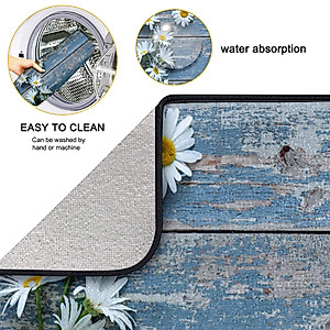 Daisy On Wooden Board Dish Drying Mat - 18" x 24" Microfiber Dish Mat Absorbent Drying Pad Heat-resistant Dish Drainer Mats for Kitchen Countertop