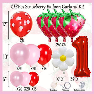 Strawberry Balloon Garland Berry First Birthday Party Decorations Pink Red Balloon Arch Ideal for Berry Sweet Themed Celebrations, Sweet Girl Baby Showers，Strawberry and Pastel Daisy Party Supplies