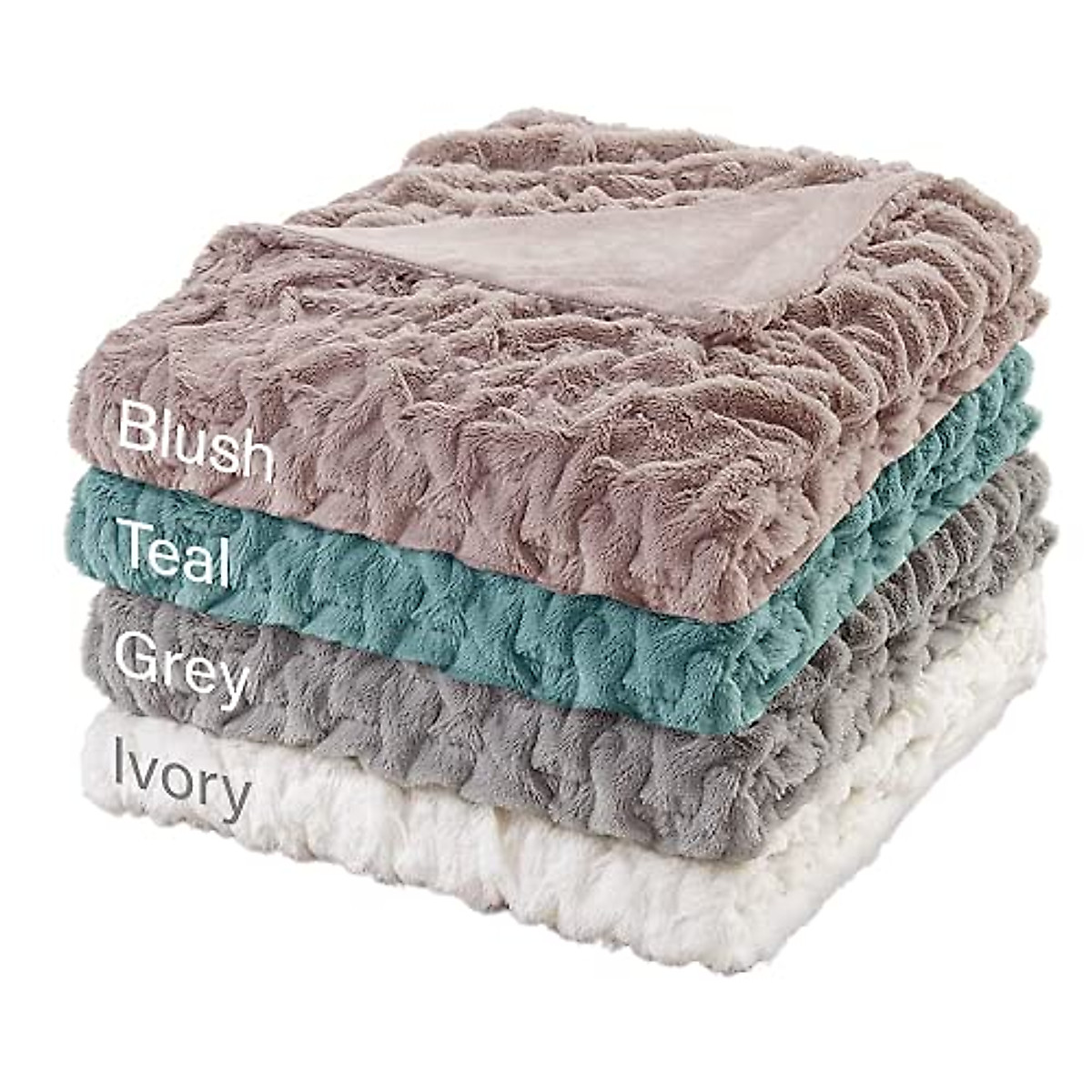 Comfort Spaces Ruched Faux Fur Plush 3 Piece Throw Blanket Set Ultra Soft Fluffy with 2 Square Pillow Covers, 50"x60", Teal