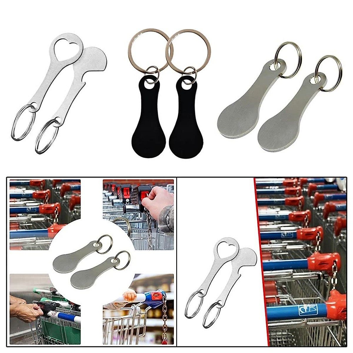 Stainless Steel Shopping Trolley Token, Metal Coin Holder Couple Key Chain DIY Shopping Cart Token, Wine Bottle Opener Bag Pendant(1pc silver)