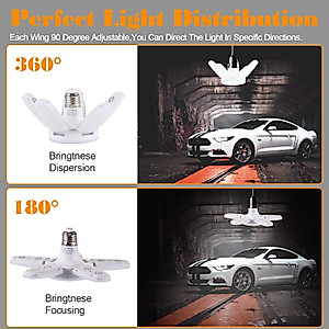 YWD Led Garage Light 2 Pack - 48W Glare-Free 360° - 4500LM 6500K LED Deformable Light - E26/E27 Screw in Led Light Buld for Basements, Barn, Farmhouse and Attics