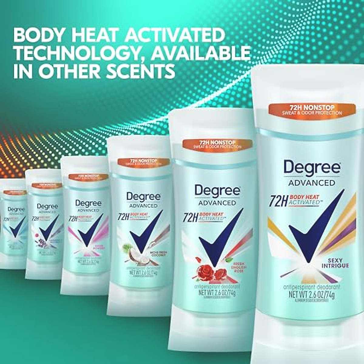 Degree Antiperspirant Deodorant Sexy Intrigue 72-Hour Sweat & Odor Protection Antiperspirant Deodorant For Women with Body Heat Activated Technology 2.6 oz