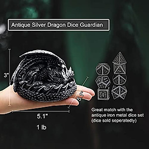 Haxtec Dragon Dice Jail Guardian DND Dice Tray Holder Dungeons and Dragons Accessories Novelty DM RPG Gift Dragon Statue Decor(Antique Silver)