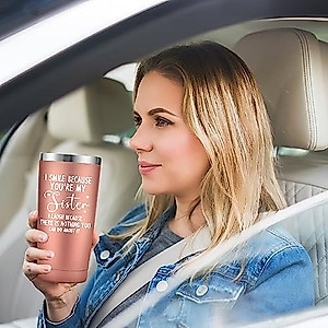 LAMIVEENLA Sisters Gifts from Sister Coffee Tumbler - Funny Gifts for Sister Sister Gifts from Sisters Sister in Law Gifts Sister Birthday Gifts from Sister 20 oz Tumbler with Keychain