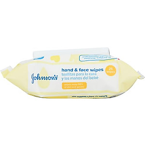 Johnson's Hand & Face Baby Sanitizing Cleansing Wipes for Travel and On-the-Go, No More Tears Formula, Paraben and Alcohol Free, 25 ct