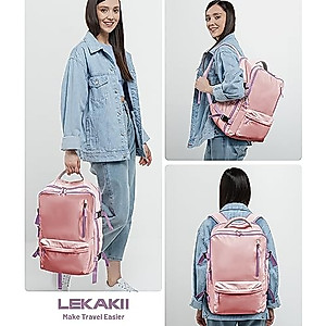 Lekakii Travel Laptop Backpacks for Women Carry On, 40L Nylon Waterproof Backpack for Traveling On Airplane, Gym Backpack Personal Item Essentials, Pink-Purple