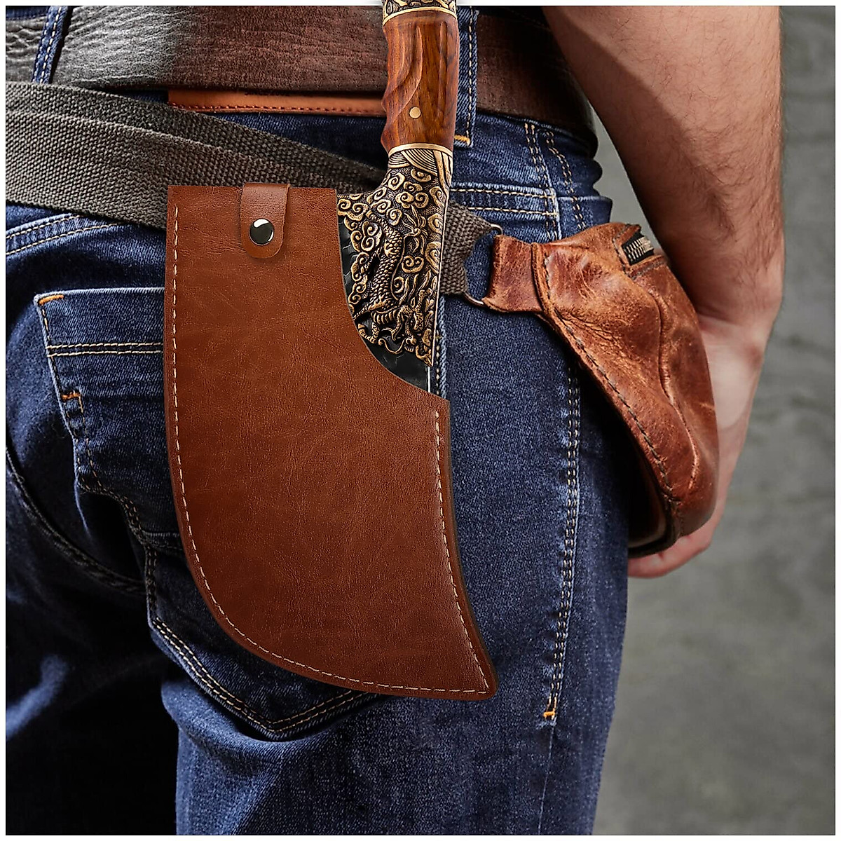 Purple Dragon Meat Cleaver Knife Heavy Duty Butcher Knife Hand Forged Professional Bone Chopper with leather sheath outdoor Knife High Carbon Steel Sharp for Home or Restaurant Gift Box