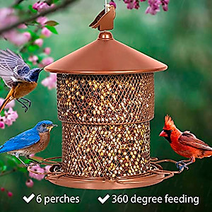 Mosloly Wild Bird Feeders Metal Outside - 7lbs Large Retractable Mesh Hanging Feeders Squirrel Proof, Blue Bird/Cardinal Wildlife Feeder, Attracts Birds(Brown)