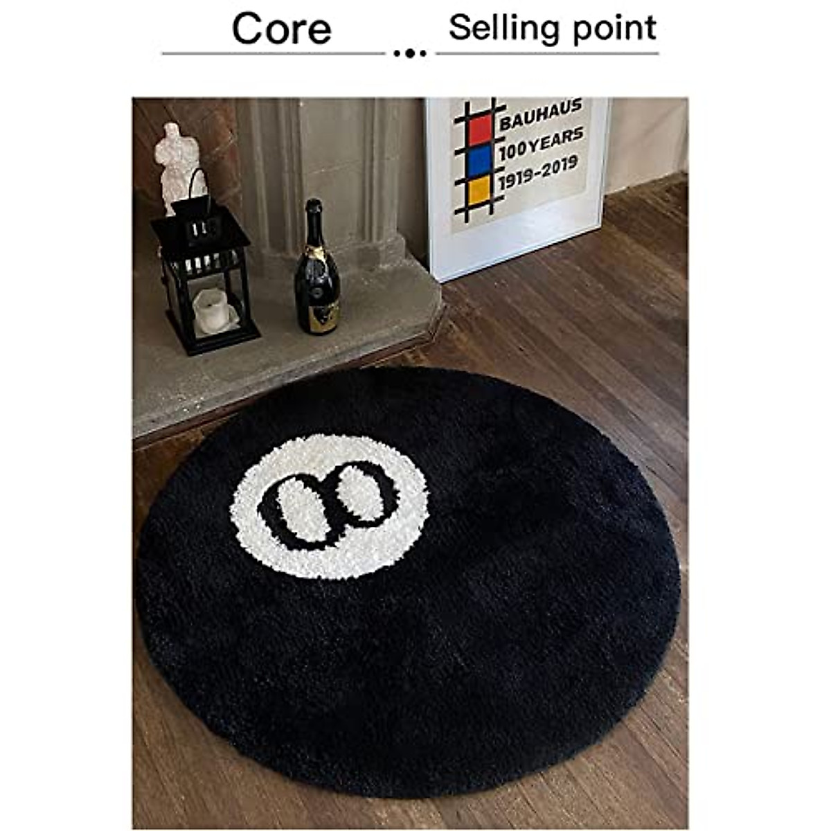 VUUEAN Round Towel Fun 8 Ball for Beach Pool Surfing Outdoor Yoga Black Area Rug, Billiard Pool Eight Ball Carpet (Black, 39.37 * 39.37)