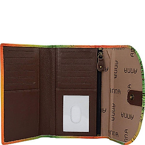 Anna by Anuschka Women's Geniune Leather Hand Painted Large Three Fold Checkbook Clutch Wallet - Floral Paradise Tan