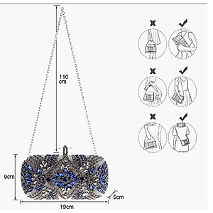 YLLWH Women Clutch Party Blue Evening Bag Wedding Purse Crystal Chain Shoulder Bag Rhinestone Female Clutch