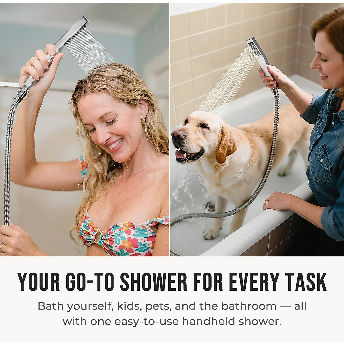 G-Promise All Metal Dual Square Shower Head Combo | 8" Rain Shower Head | Handheld Shower Wand with 71" Extra Long Flexible Hose | Smooth 3-Way Diverter | Adjustable Extension Arm - A Bathroom Upgrade