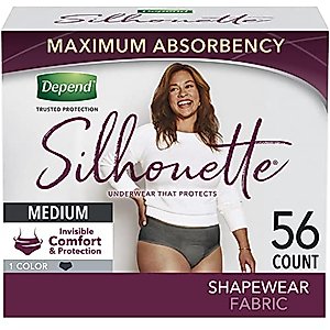 Depend Silhouette Adult Incontinence and Postpartum Underwear for Women, medium (32–42" waist), Maximum Absorbency, Black, 56 Count (2 Packs of 28)