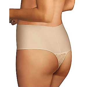 Maidenform Women's Tame Your Tummy Panties, Firm Control Shapewear Thong, Cool Comfort, Black Swing Lace, X Large