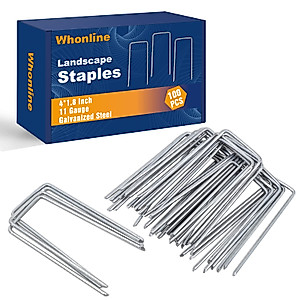 Whonline 100pcs Landscape Staples 4 Inch 11 Gauge Heavy Duty Galvanized Garden Stakes, Drip Irrigation Stakes for Securing Irrigation Tubing Fabric Weed Barrier Ground Sheets