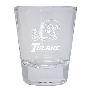 R and R Imports Tulane University Green Wave Etched Round Shot Glass 4-Pack Officially Licensed Collegiate Product