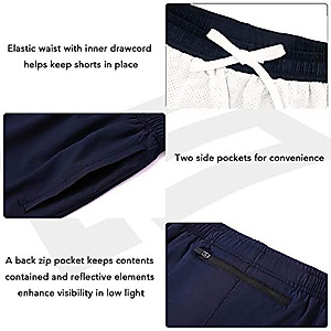 GGK Mens 5 Inch Running Shorts Lightweight Quick Dry Athletic Shorts for Workout Gym Training with Back Zipper Pockets Navy Blue