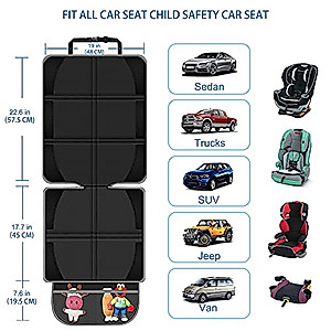 J&C Car Seat Protector for Child Carseat Waterproof Baby Car Seat Protector with Thickest Padding， Non-Slip Backing 2 Pockets, Fit for SUV Sedan Leather Seats
