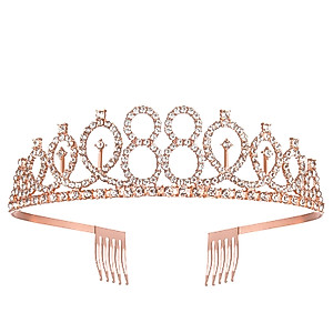 BRT Bearingshui 88th Birthday Tiara and Sash for Woman, Rose Gold Crown for Fabulous 88th Birthday Party Favor Supplies
