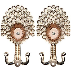 2pcs Peacock Metal Double Hanger Hook Double Head Wall-Mounted Coat Towel Hanger Hook - Gold