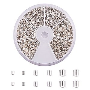 PH PandaHall Crimp Tube Beads, 3000 Pcs 1.5mm 2mm 2.5mm Brass Tube Crimp End Spacer Beads Cord End Caps Loose Stopper Beads for Earring Necklace Pendant DIY JewelryGift Making, Silver