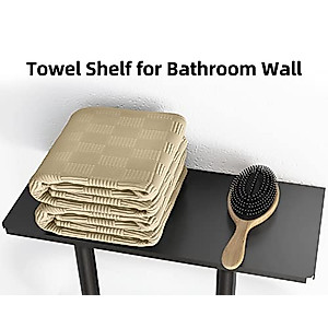 Towel Racks for Bathroom, BETHOM Towel Rack with Metal Shelf and 3 Hooks for Small Bathroom, Towel Storage Wall Can Holds Up to 3 Large Size(63x40 inch) of Rolled Towels, Black