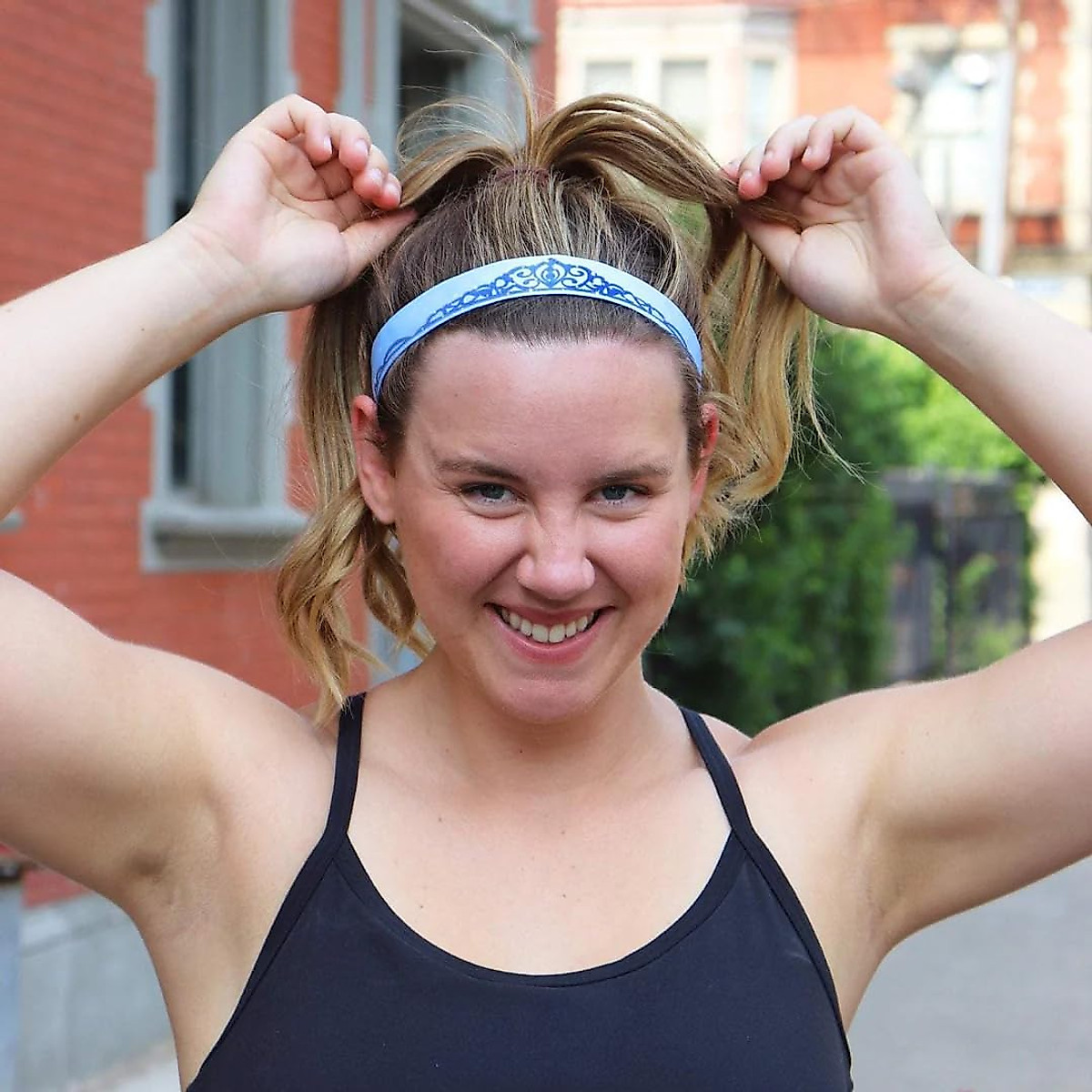 Sweaty Bands Women's Girls Headband - Non-Slip Velvet-Lined Princess Hairband - Crown Me Blue