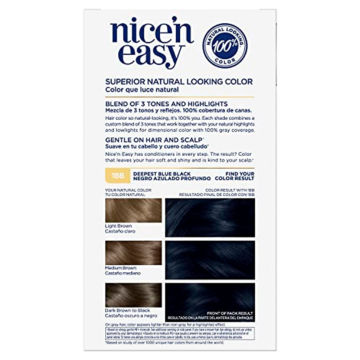 Clairol Nice'n Easy Permanent Hair Dye, 1BB deepest blue black Hair Color, Pack of 1