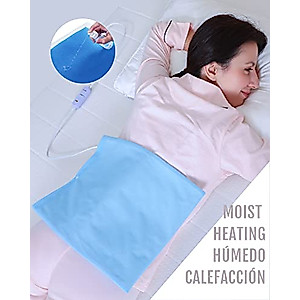 Boncare Stay On NO Auto-Off Hot Heating Pad for Cramps and Back Pain Relief Boncare 12” x 15” Small Fomentera Electrica Lumbar Moist & Dry Heat Washable Cover (Sky Blue)