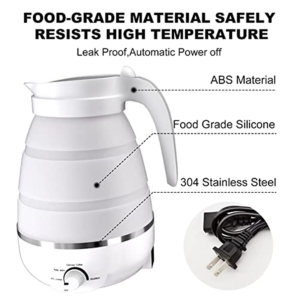 Foldable Electric Kettle, Travel Kettle with 2 Foldable Cup Set, Portable Boiler with Multiple Setting, Collapsible Heater for Water Milk Coffee Tea