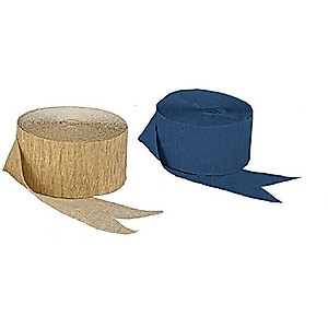 K-Kraft USA-Made Crepe Paper Streamers for Birthday, Party, Holiday, School, Wedding, Shower, or Graduation (1 Navy Midnight Blue + 1 Gold Metallic)