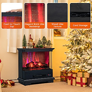 ORALNER 27” Electric Fireplace with Mantel, 3-Sided Glass View, Wooden Surround Firebox, Freestanding Fireplace Heater w/ 7 Flame Colors, Remote & 6H Timer, Overheat Protection, 1400W (Black)
