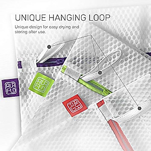 AURFLO Mesh Laundry Bag-Set of 3 Medium Heavy Duty Net with Zipper Lock, Color Coding and Hanging Loop-Safe Wash and Organizer for Travel, Lingerie, Gloves, Socks, Yoga Pants, Bra, Jeans, Sweater