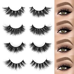 SY SHUYING 18mm Mink Lashes 3D Real Mink Eyelashes Cat Eye Fluffy Cross False Eyelashes Wispy Soft Reusable Luxury Volume 5D Fake Eyelashes (Star, 4 Pairs)