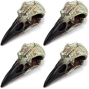 Geetery Halloween Raven Skull Figurine Scavenger Gothic Crow Hanging Wall Sculpture Resin Raven Skull Statue for Home Faux Bird Bone Jewelry Necklace Decor(2.36 Inch,4 Pcs)
