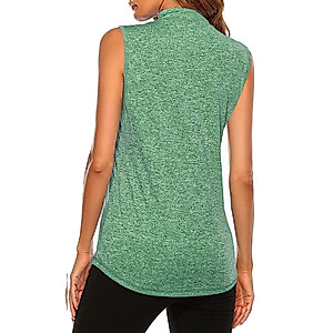 Tanst Sky Women's Golf Shirt, Sleeveless Pickleball Outfits for Women Moisture Wicking Quarter Zip Stretchable Tank Tops Ladies Solid Tennis Running Workout Athletic Activewear Dark Green Large