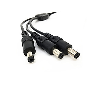 HUALAND 2 Pack Black 1 Female to 3 Male 5.5mm X 2.1mm CCTV DC Power Supply Splitter Cable