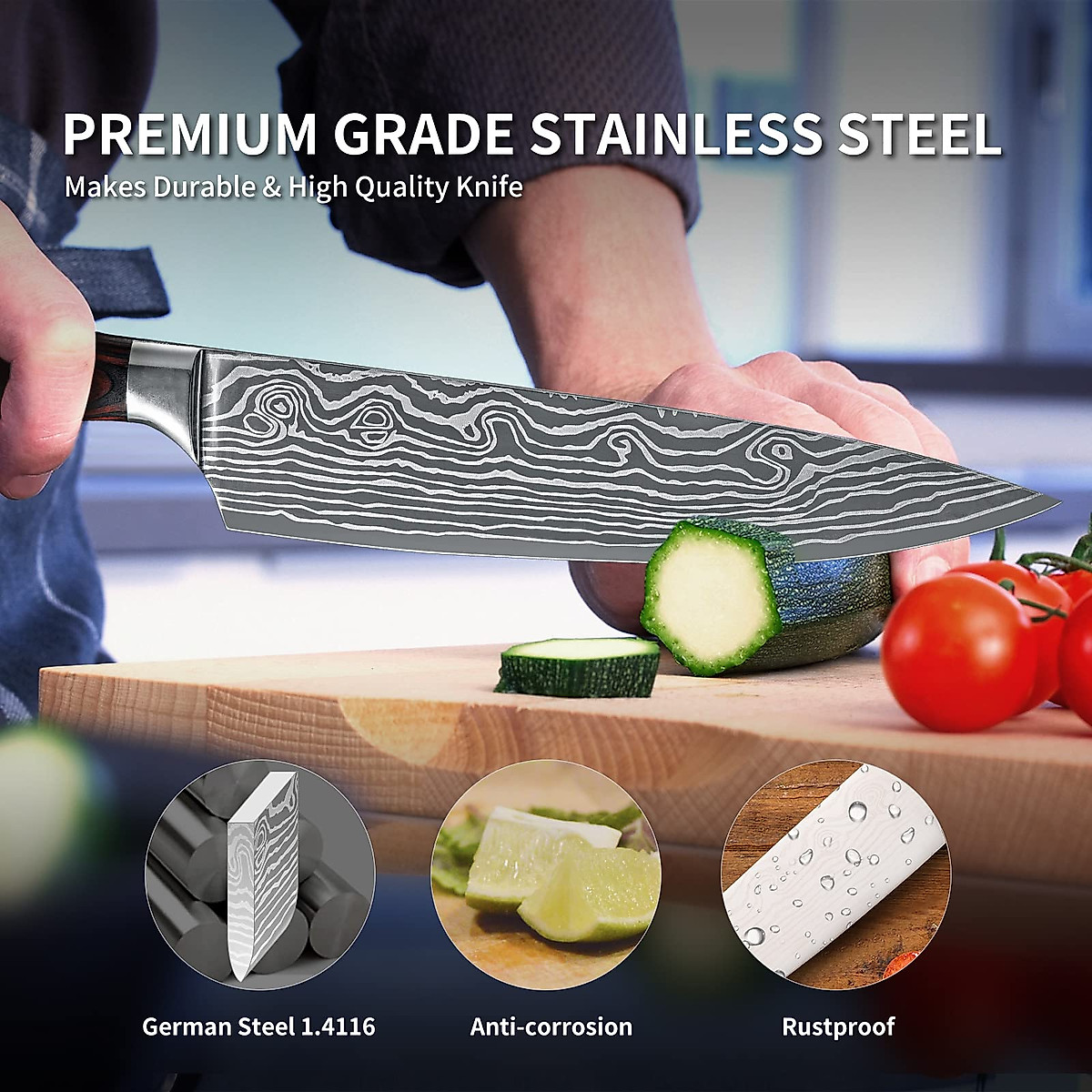 AIXIHOM Kitchen Chef Knife 8 inch Japanese Chefs Knife,Professional Chef Knives for Cooking,Carbon Stainless Steel Sharp Cutting Knife with Ergonomic Handle & Gift Box