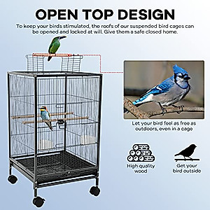 35-inch Wrought Iron Flight Bird Cage for Cockatiels Parakeets Pigeons Parrot Lovebird with Rolling Stand Bird Playground