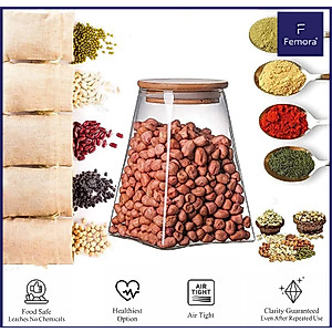 Femora Kitchen Storage Jars Borosilicate Glass Jars for Kitchen With Wooden Lid Air Tight Jar, 900 ML, Pack of 1