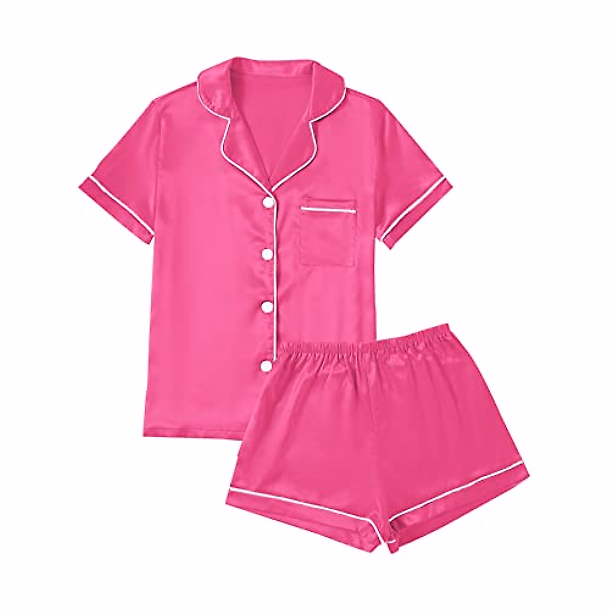 LYANER Women's Satin Pajamas Set Short Sleeve Button Shirt Silky Sleepwear with Shorts Set PJ Rose X-Small