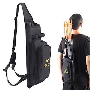 FENJANER Archery Back Arrows Quiver 4-Tubes Back Field Quiver Arrow Holder Shoulder Hanged Hunting Target Shooting Quiver with Front Pockets