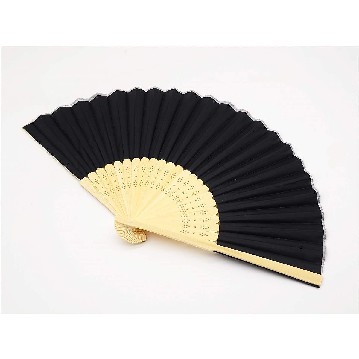 Leehome Folding Hand Fans for Women - 12pcs Silk Bamboo Chinese Japanese Handheld Fan - for Church Wedding Gifts, Party Favors, DIY Decorations. (Black)