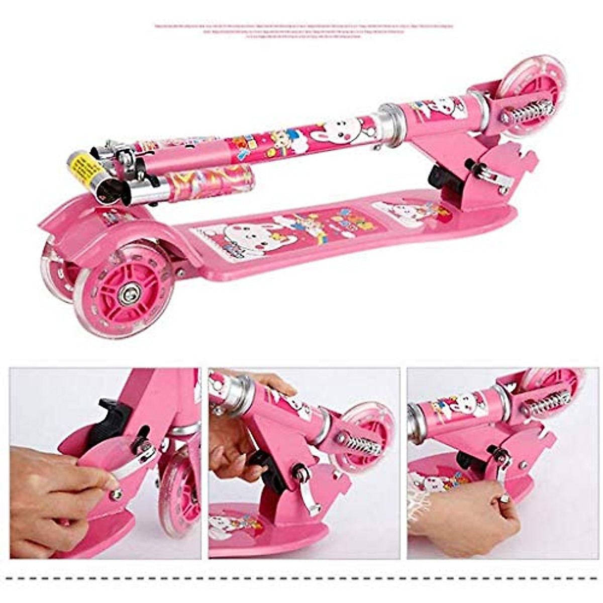 SKR FSGHJJKN Folding Kick Scooter for Kids, 3-Wheel LED Flashing Glider Push Scooter with Height Adjustable and Foldable Handlebar
