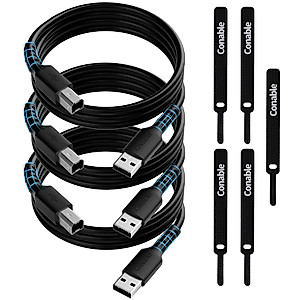 USB Printer Cable 6 Feet (3 Pack), USB 2.0 Type-A to B-Male Cord, High Speed Scanner Cord Compatible with HP, Canon, Epson, DAC, Dell, Brother, Xerox, Samsung, Piano with 5 Cable Ties- 6 ft
